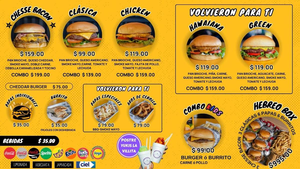 Carta del restaurante Hebreos Burger Guanajuato, Saltillo