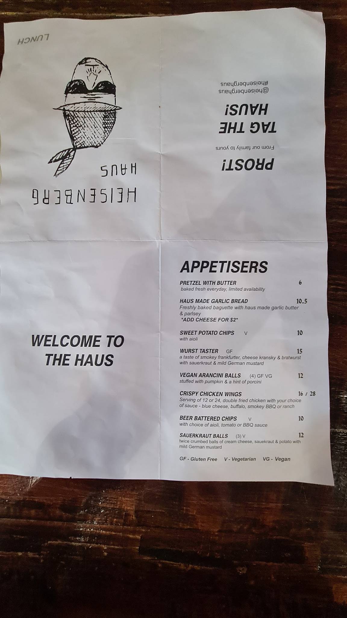 Menu at Heisenberg Haus restaurant, Ipswich