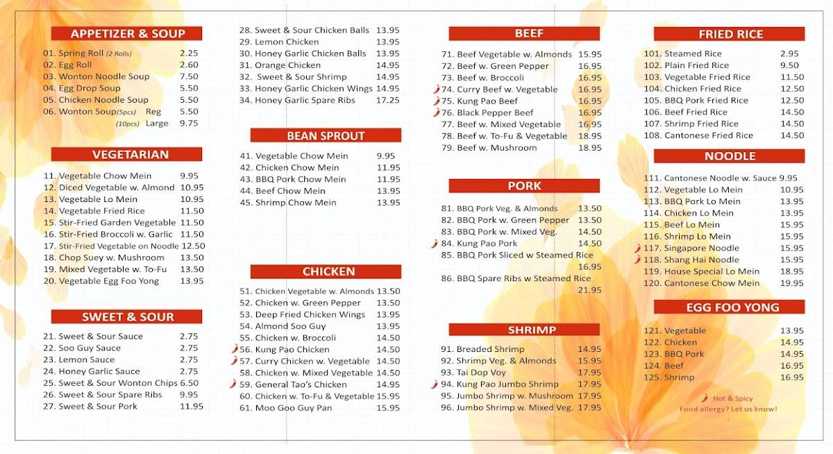 Menu at Heng's Chinese Restaurant, Petrolia