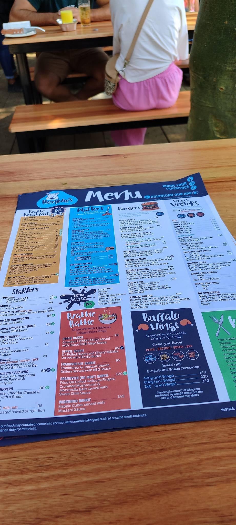 Menu at Hennie's Nelspruit Restaurant, Nelspruit