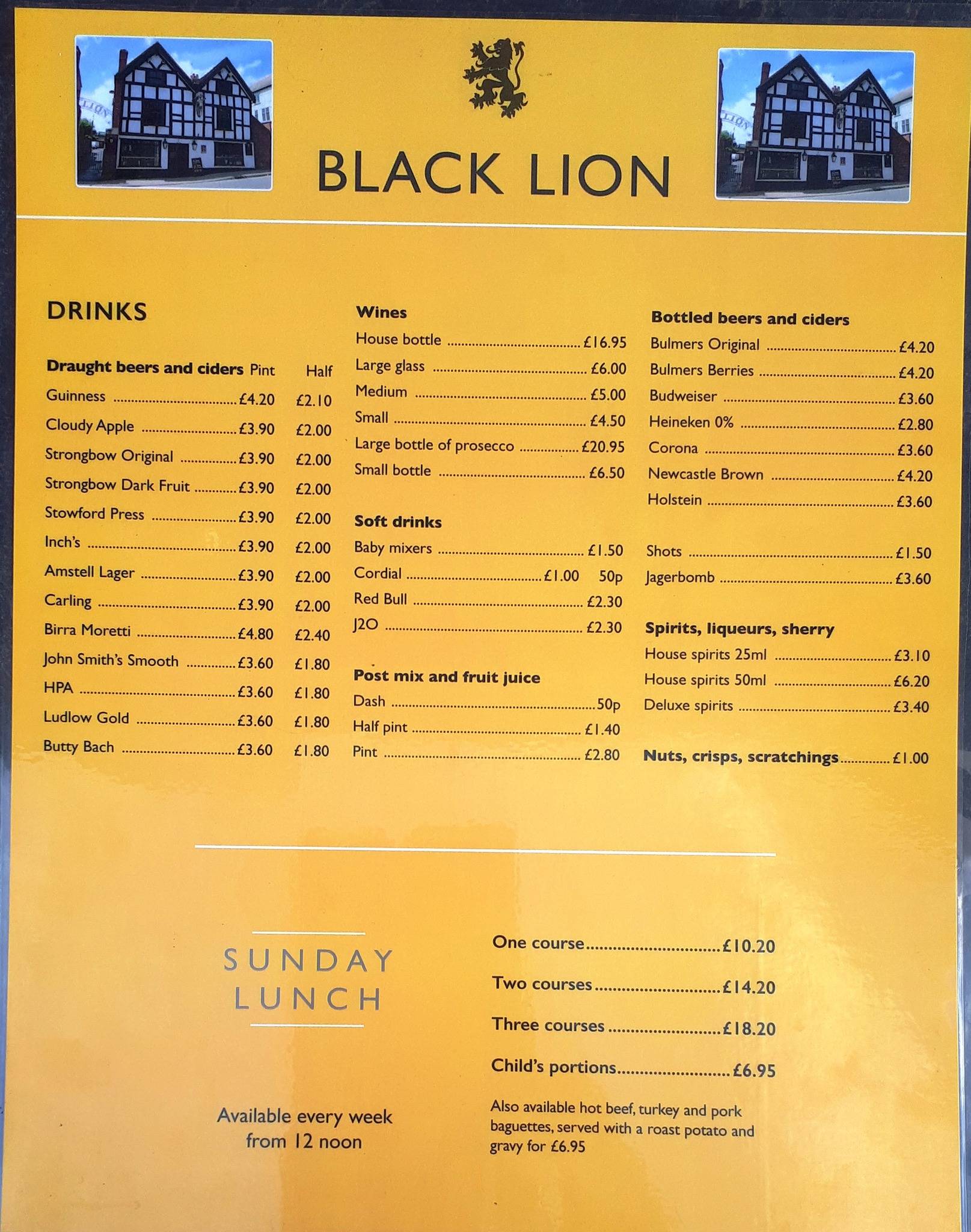 Menu at The Black Lion pub & bar, Hereford