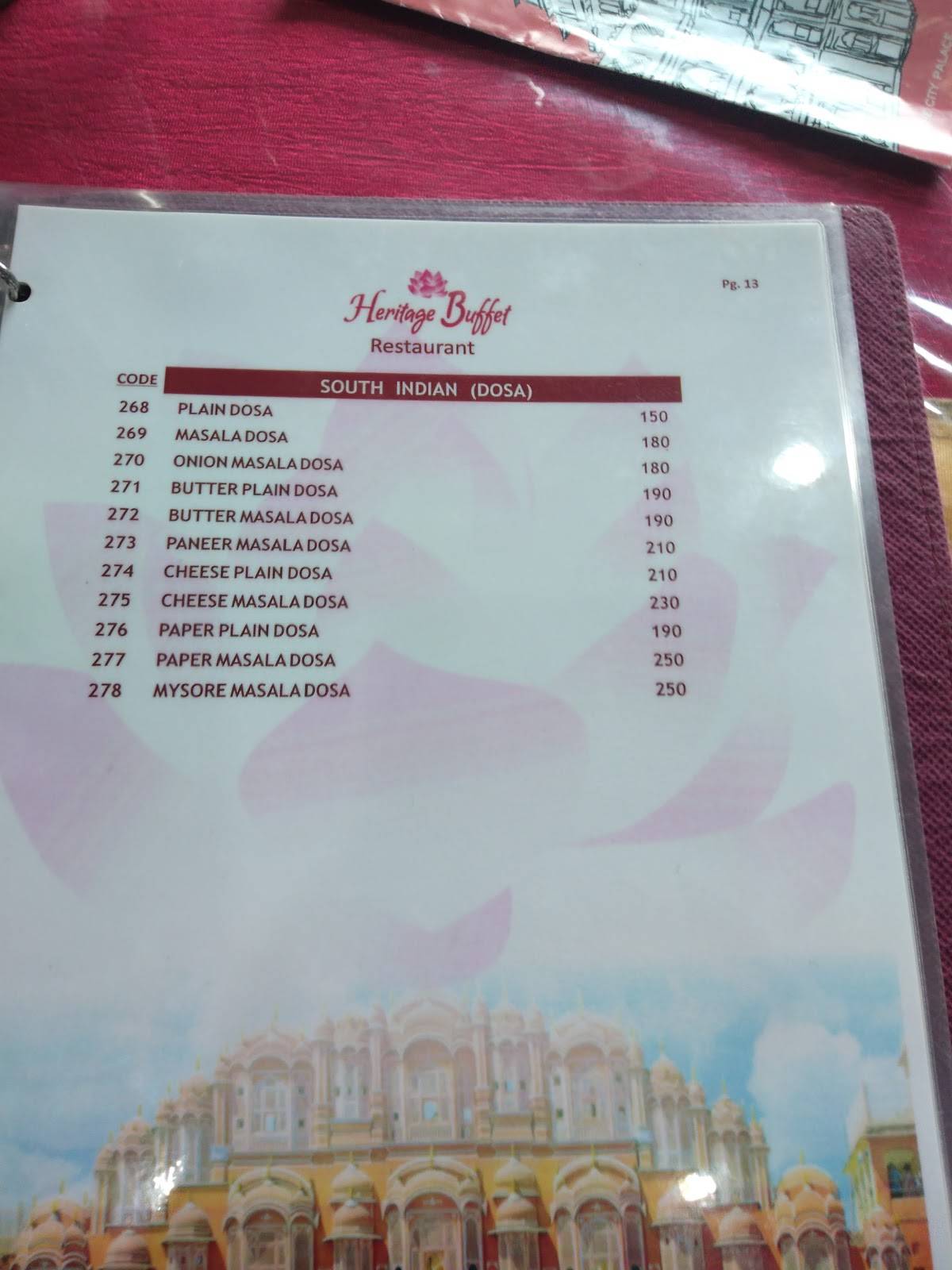 Menu at Heritage Buffet Restaurant Dal Baati Choorma - Rajasthani Thali ...