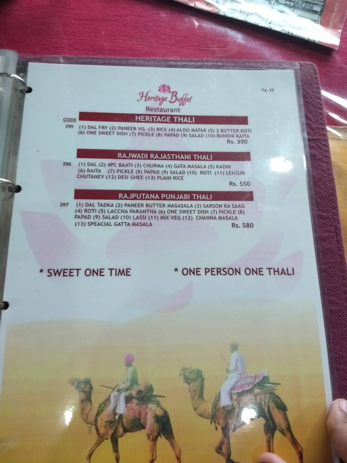 Menu at Heritage Buffet Restaurant Dal Baati Choorma - Rajasthani Thali ...
