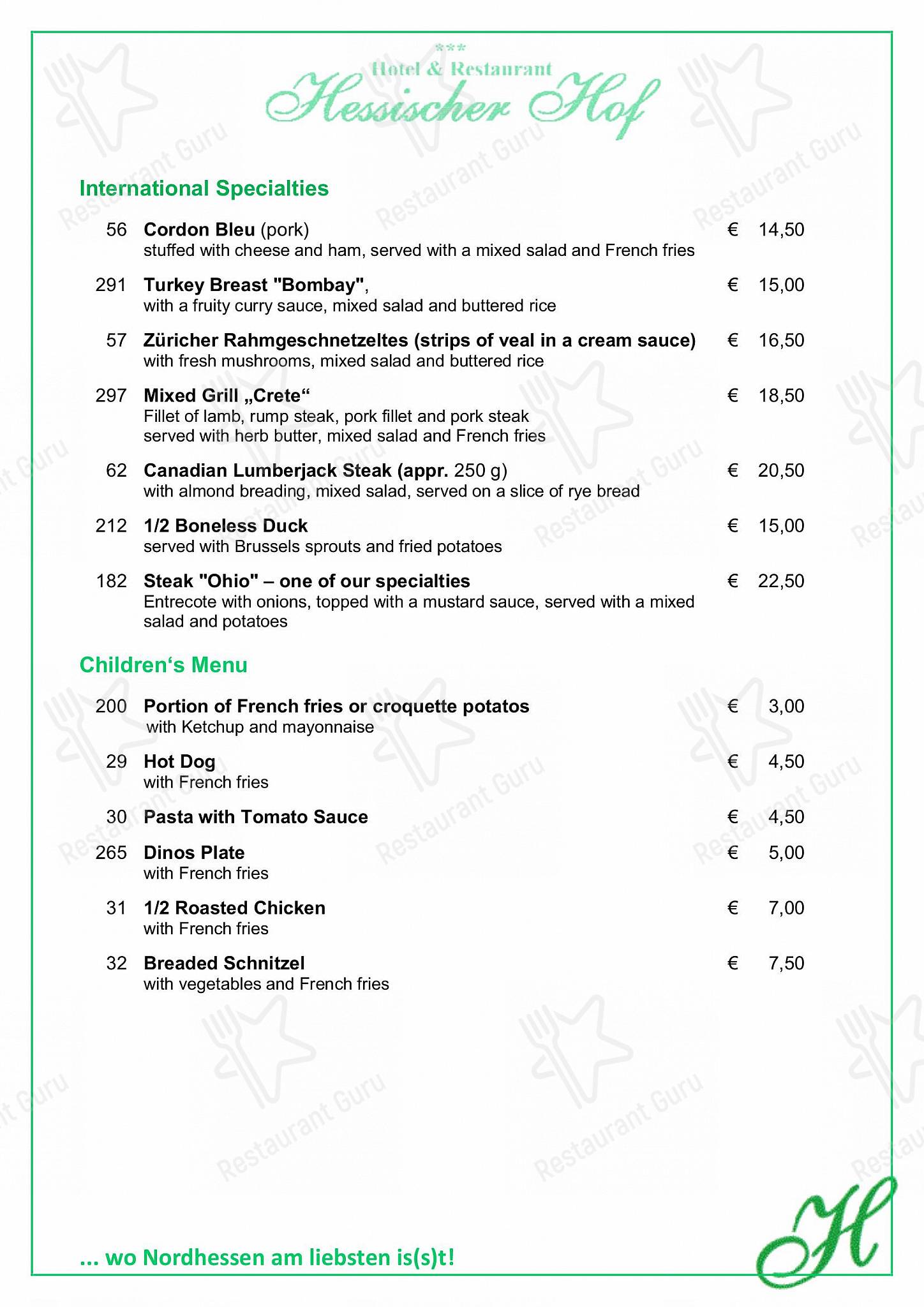 Speisekarte von Restaurant Hessischer Hof - Arnold Bunzenthal, Bad ...