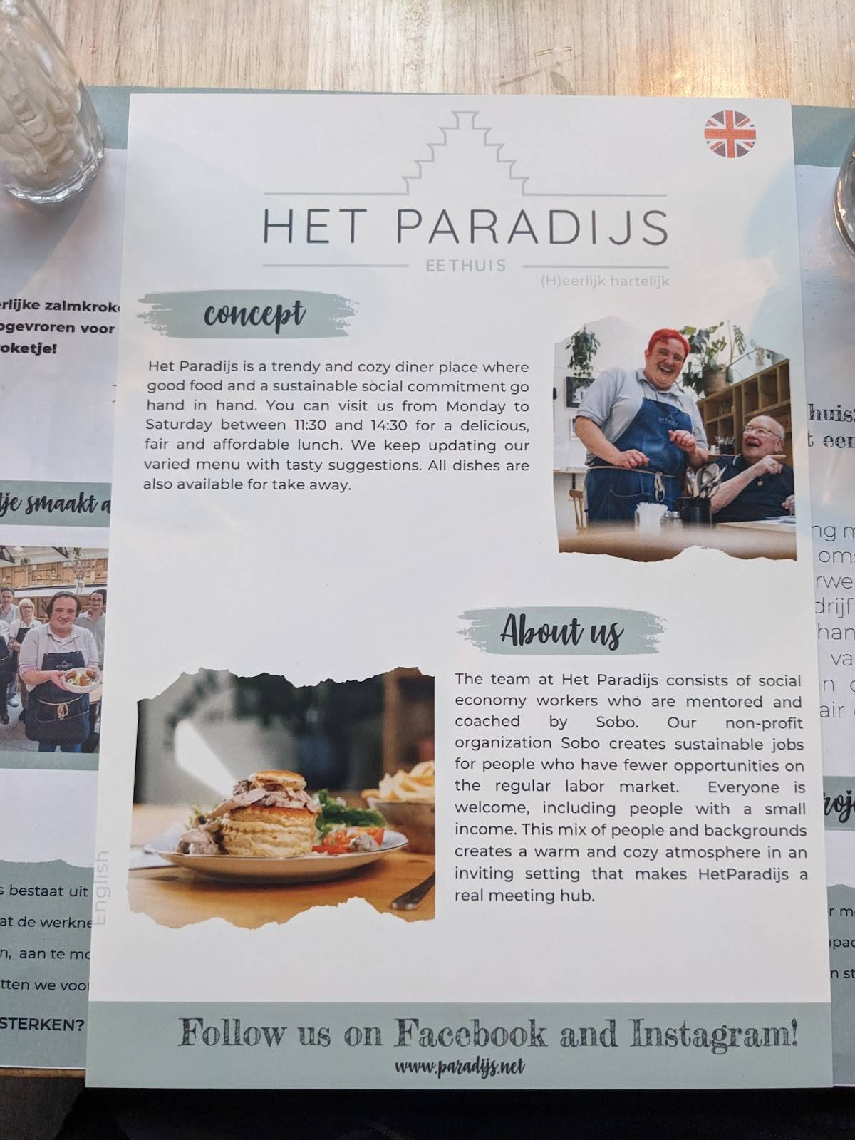 Speisekarte von Het Paradijs restaurant, Brugge