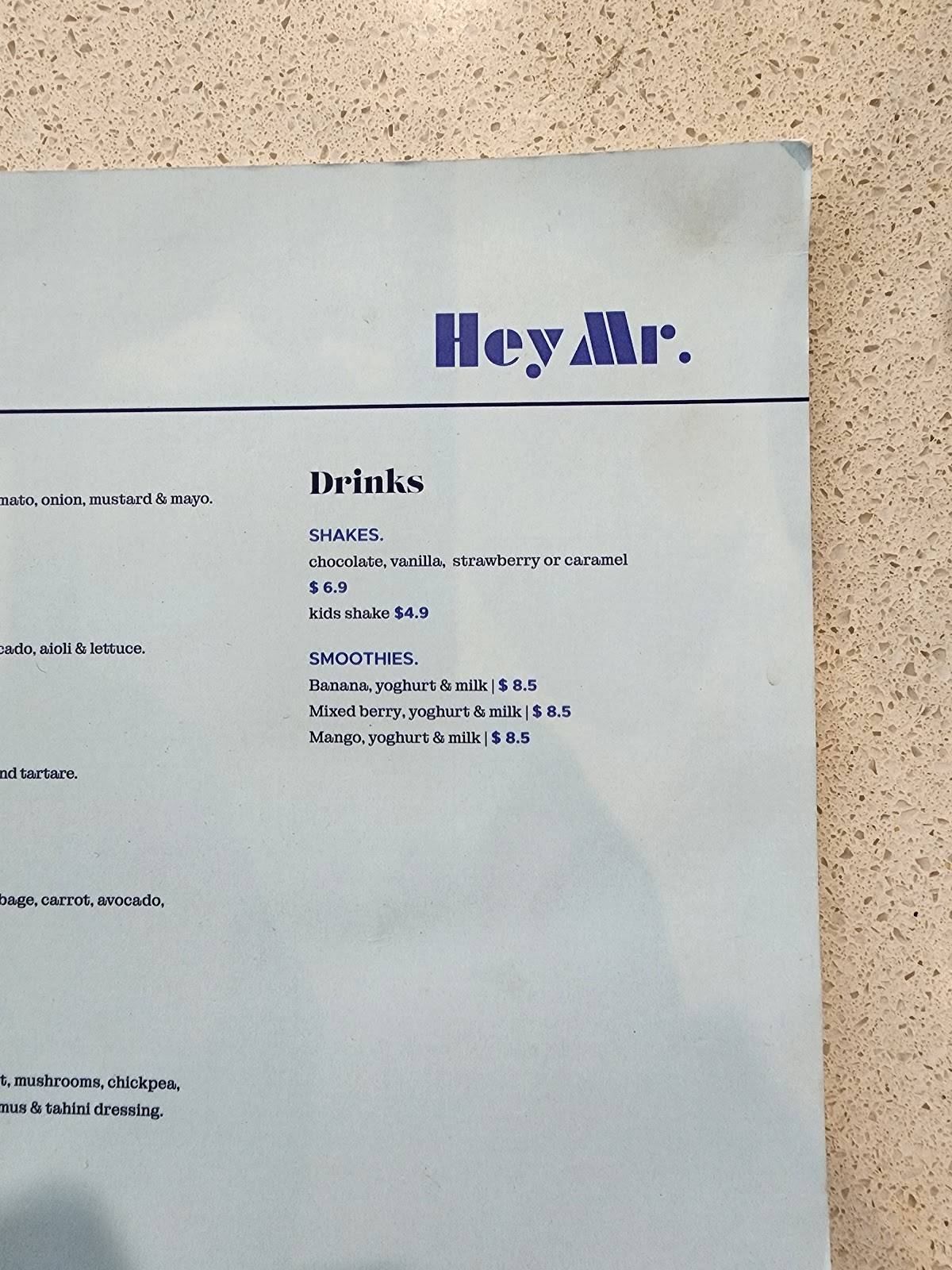 Menu at Hey Mr Dutton Park cafe, Dutton Park