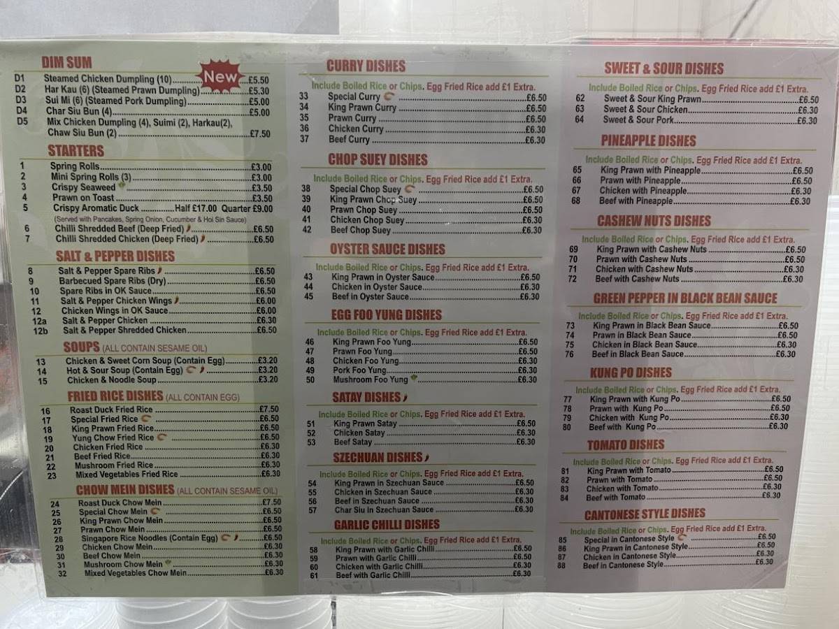 Menu at Summit Chippy restaurant, Heywood
