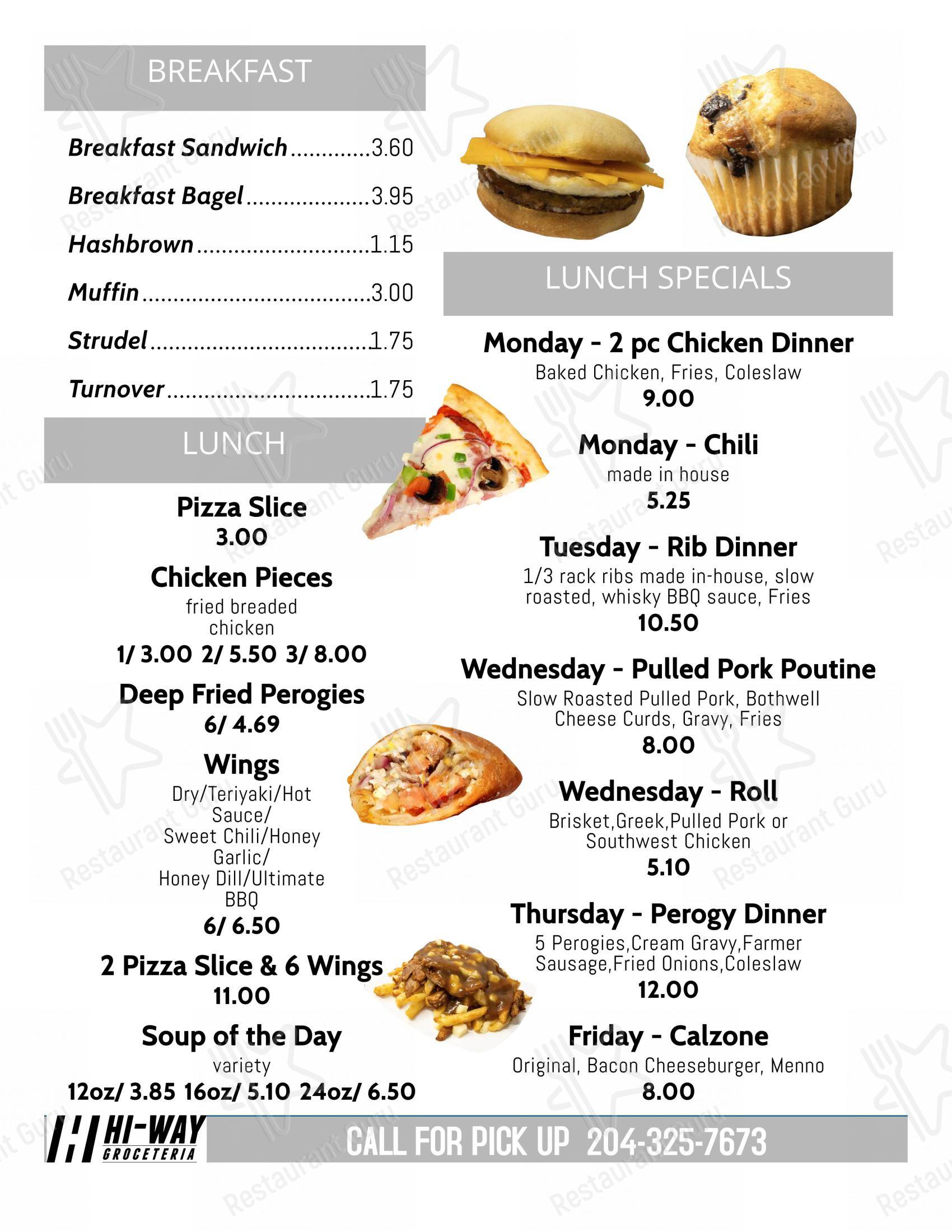 Menu at Hi-Way Groceteria restaurant, Winkler