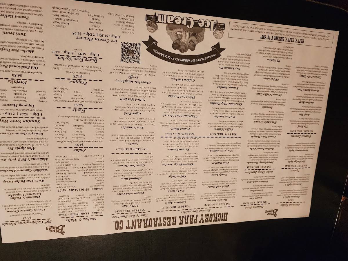 Menu at Hickory Park restaurant, Ames