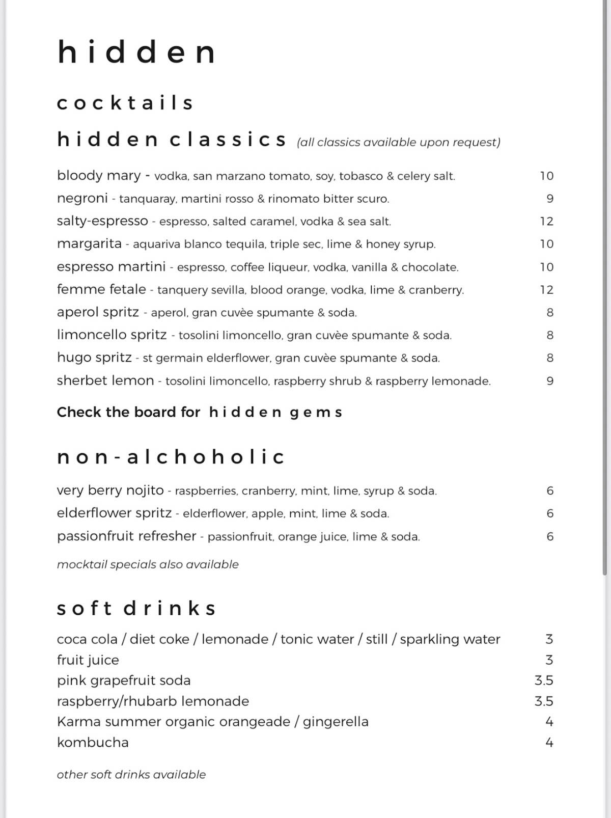 Menu at Hidden Cafe Bar Social, Wakefield