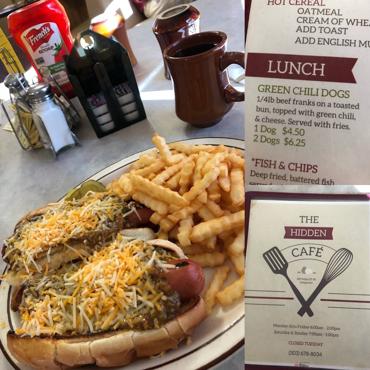 Menu at Hidden Cafe, Longmont