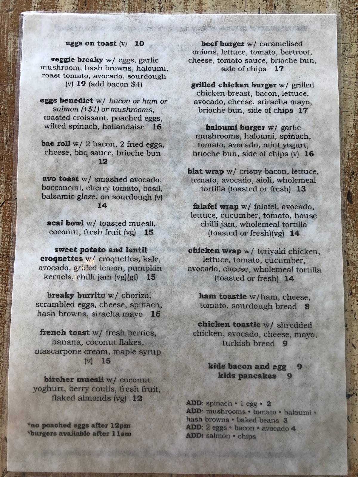 Menu at Hidden Perk cafe, Burleigh Heads, 15 Ikkina Rd
