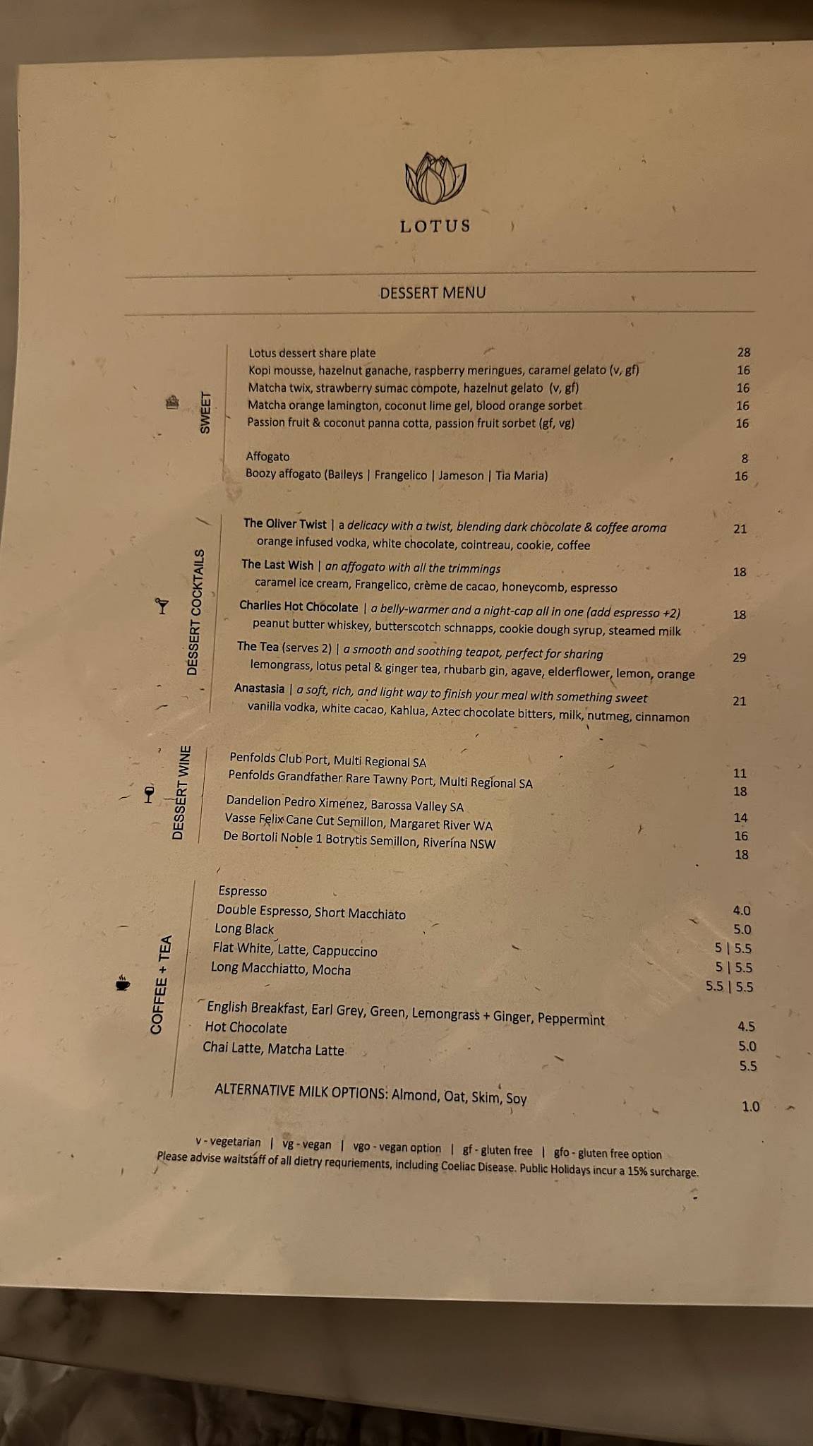 Menu at Lotus restaurant, Highgate