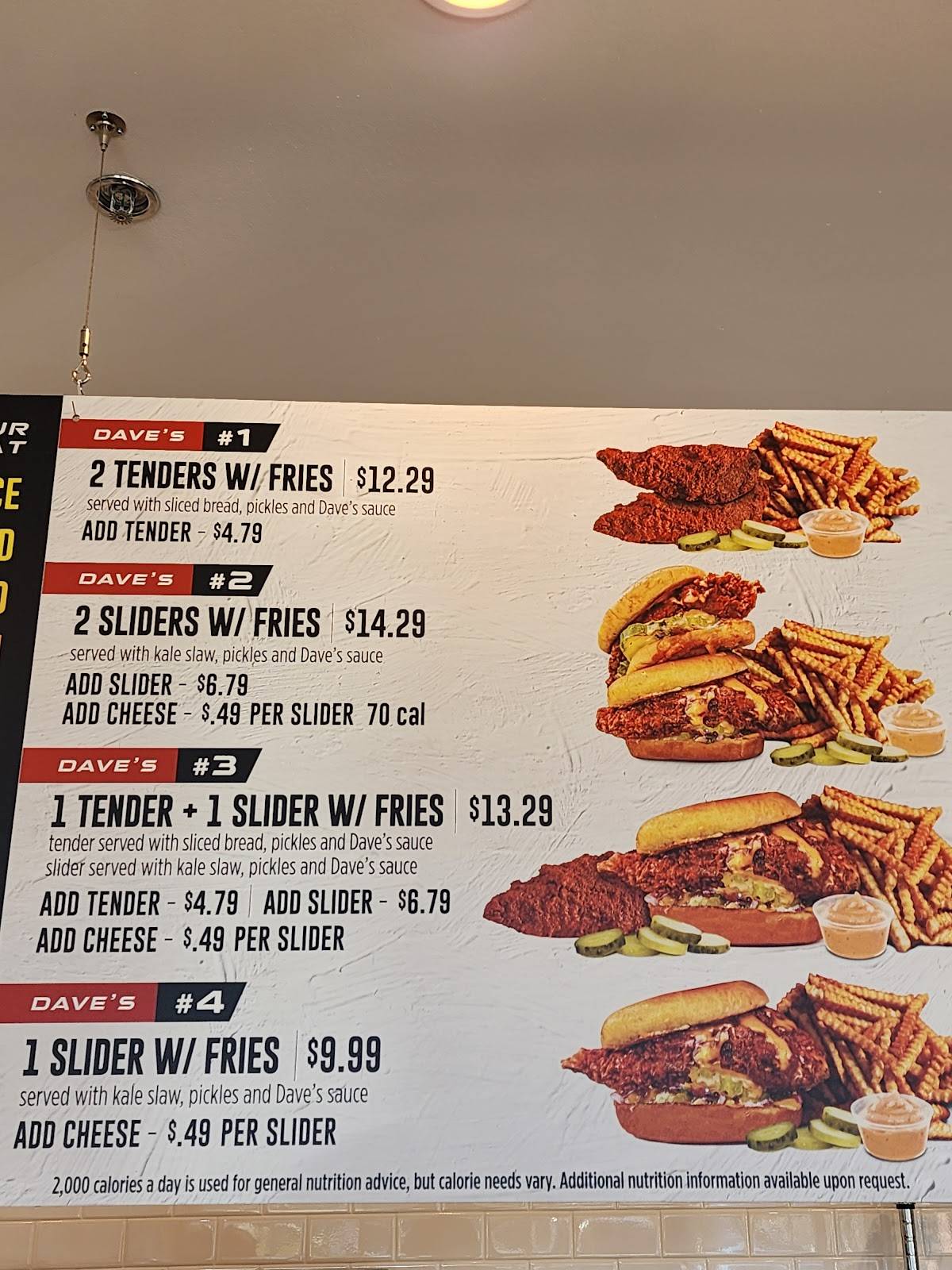 Menu at Dave's Hot Chicken restaurant, Highlands Ranch