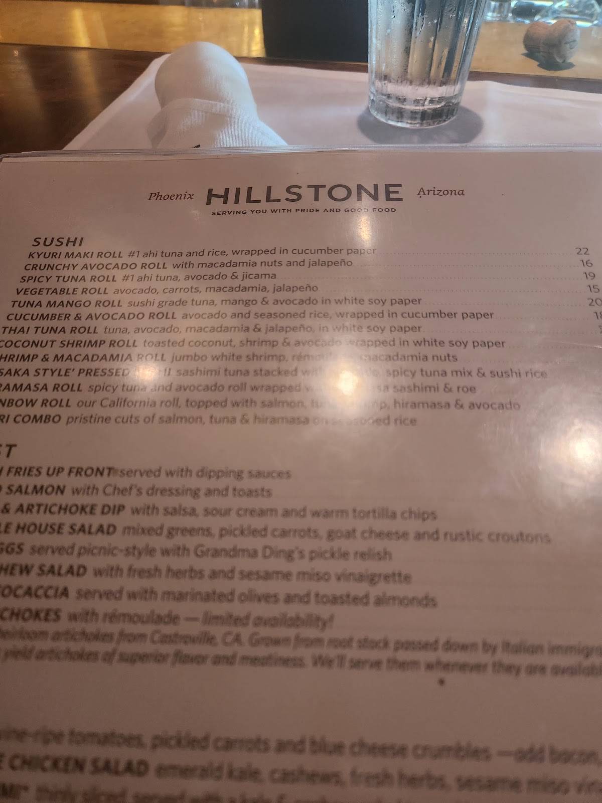 Menu at Hillstone Restaurant, Phoenix, E Camelback Rd
