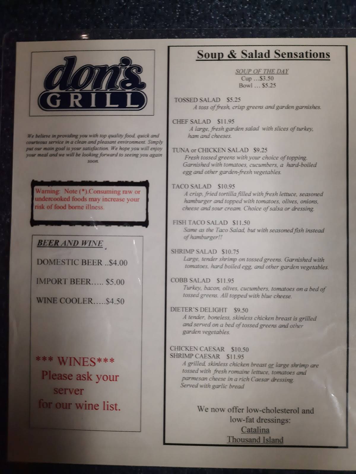 Menu at Don's Grill restaurant, Hilo