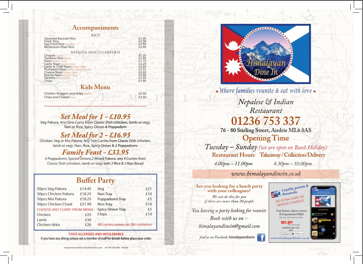 Menu at Himalayan Dine In restaurant, Airdrie