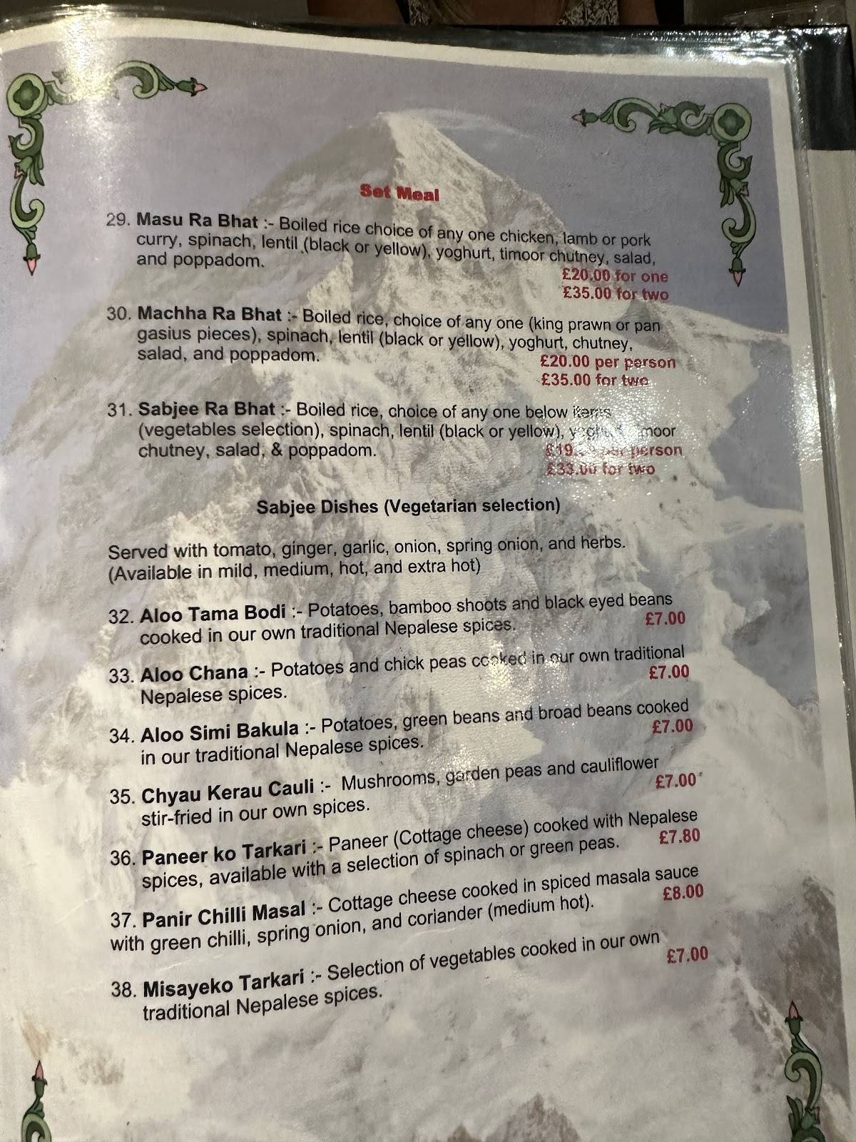 Menu at Himalayan Herbs Brecon restaurant, Brecon