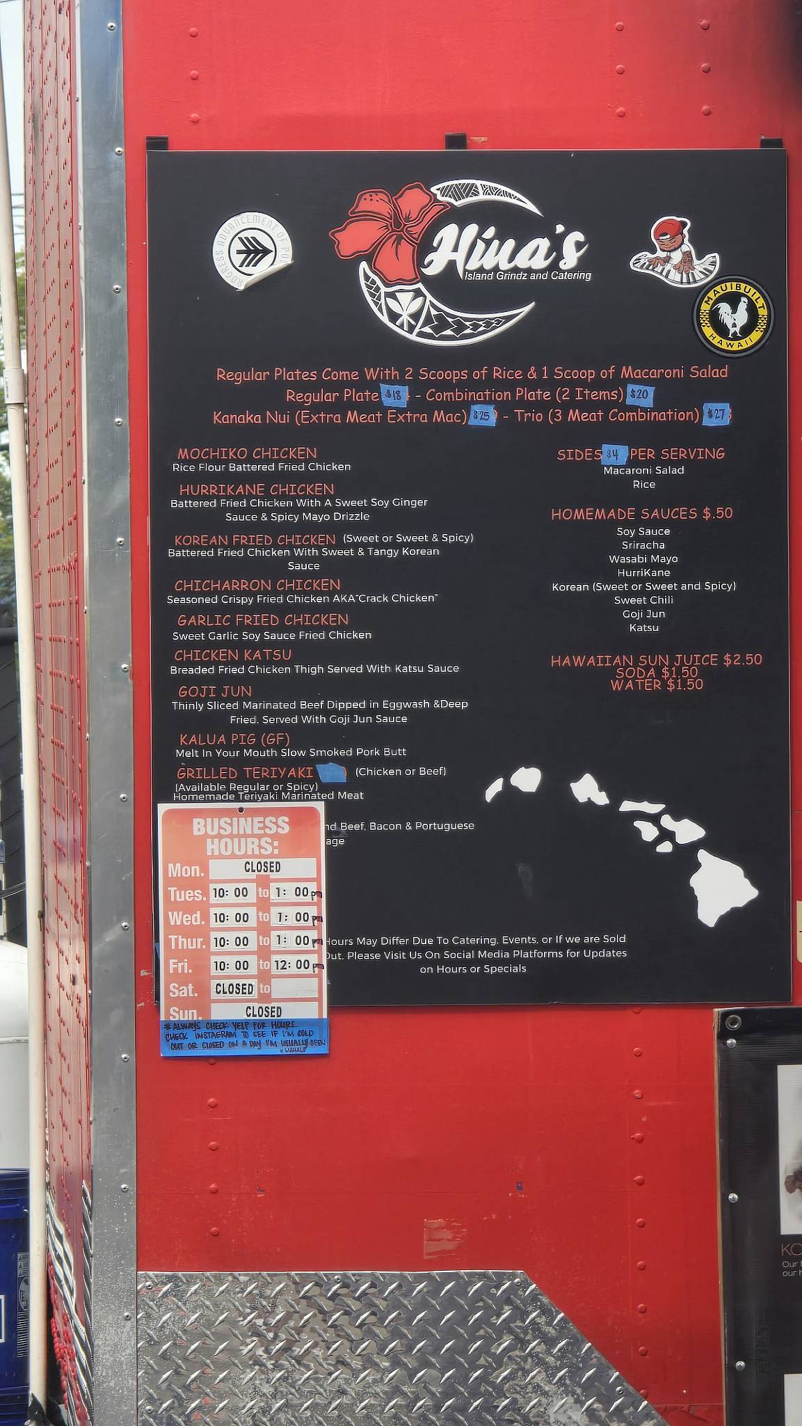 Menu at Hina’s Island Grindz and Catering LLC restaurant, Tigard