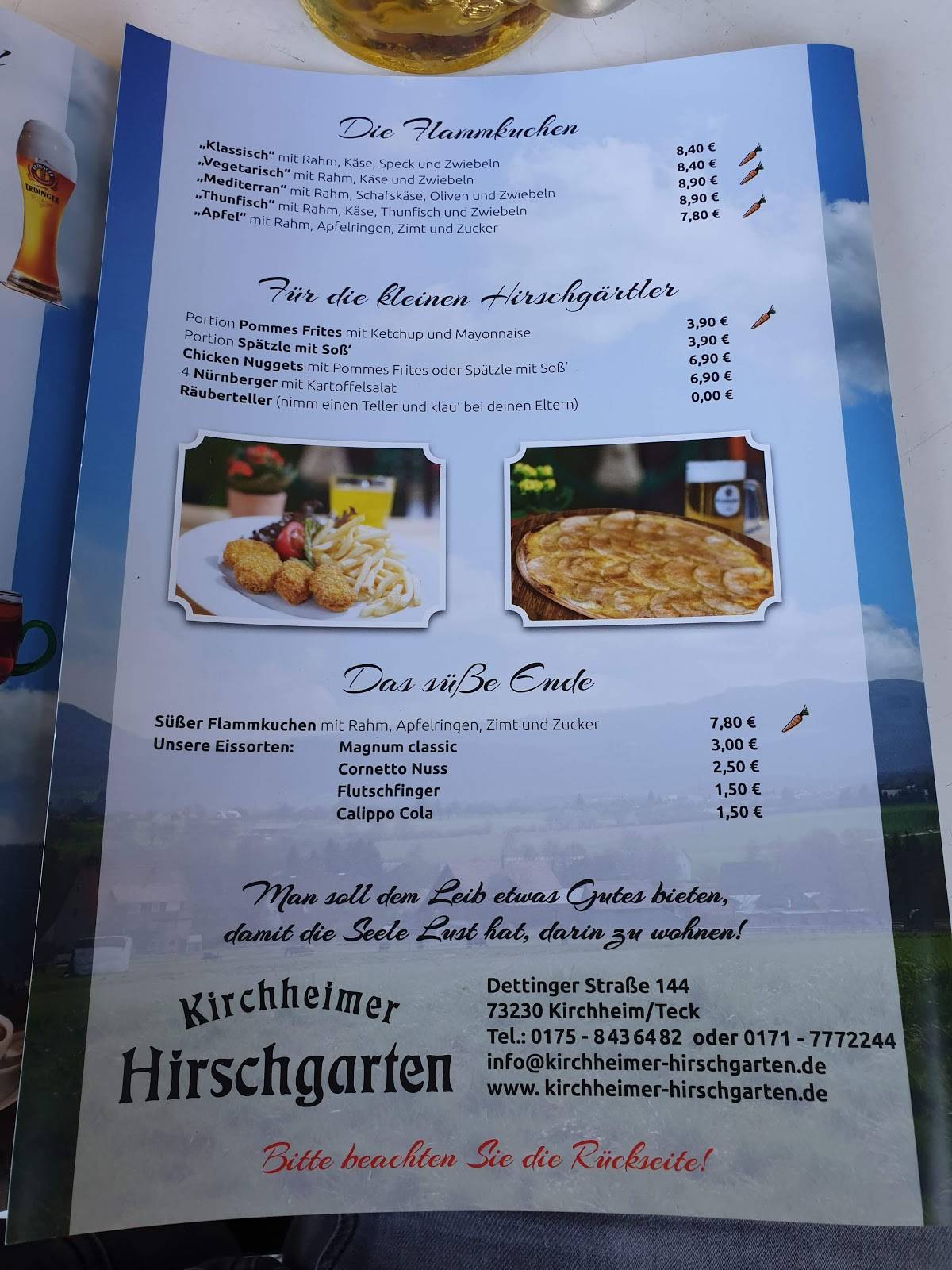 Speisekarte von Hirschgarten der Biergarten in Kirchheim Teck ...