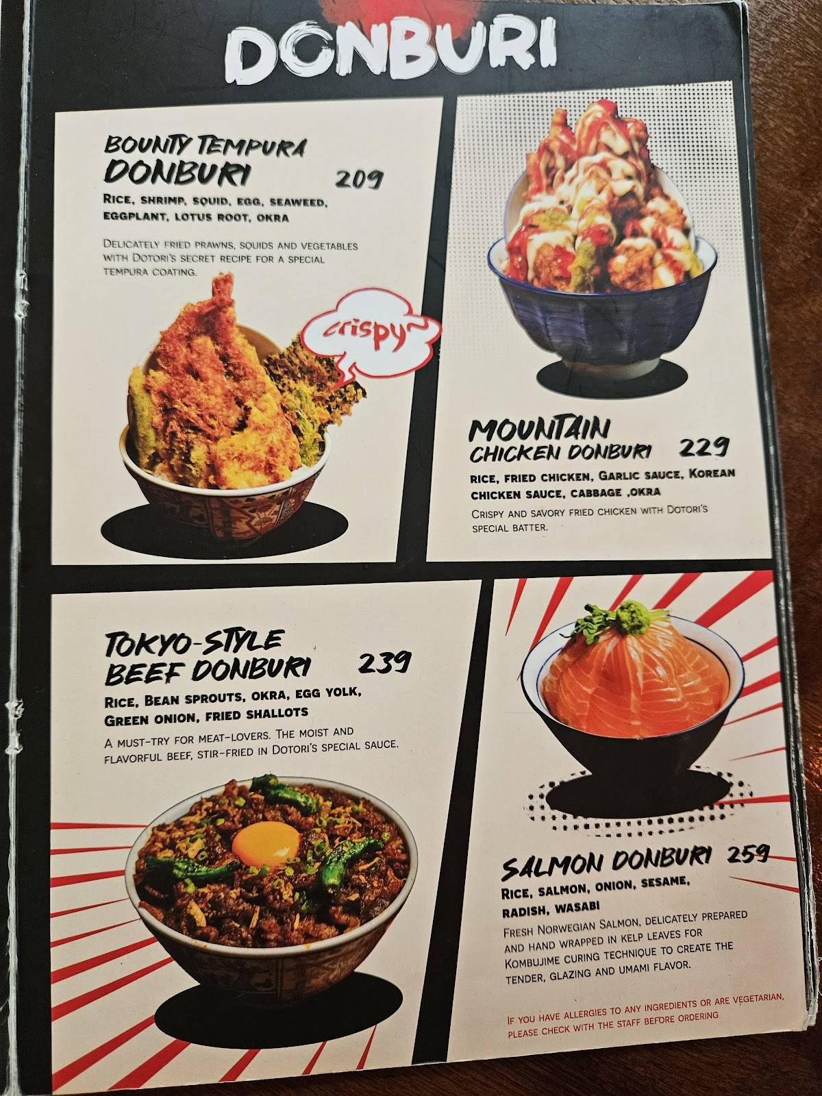 Menu at Dotori Dining restaurant, Ho Chi Minh City