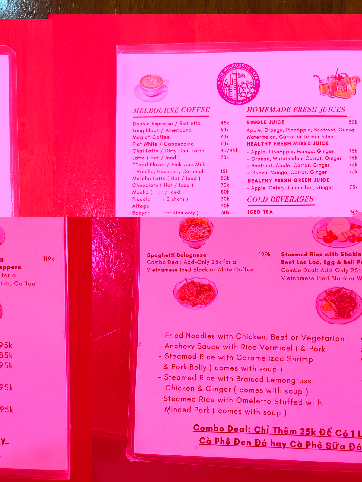 Menu at The Melbourne Cafe, Ho Chi Minh City