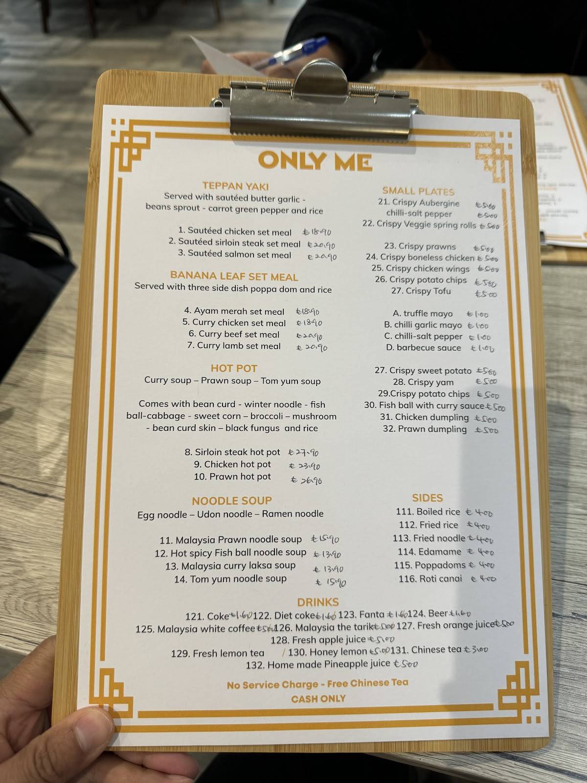 Menu at Ho Chiak restaurant, Brighton