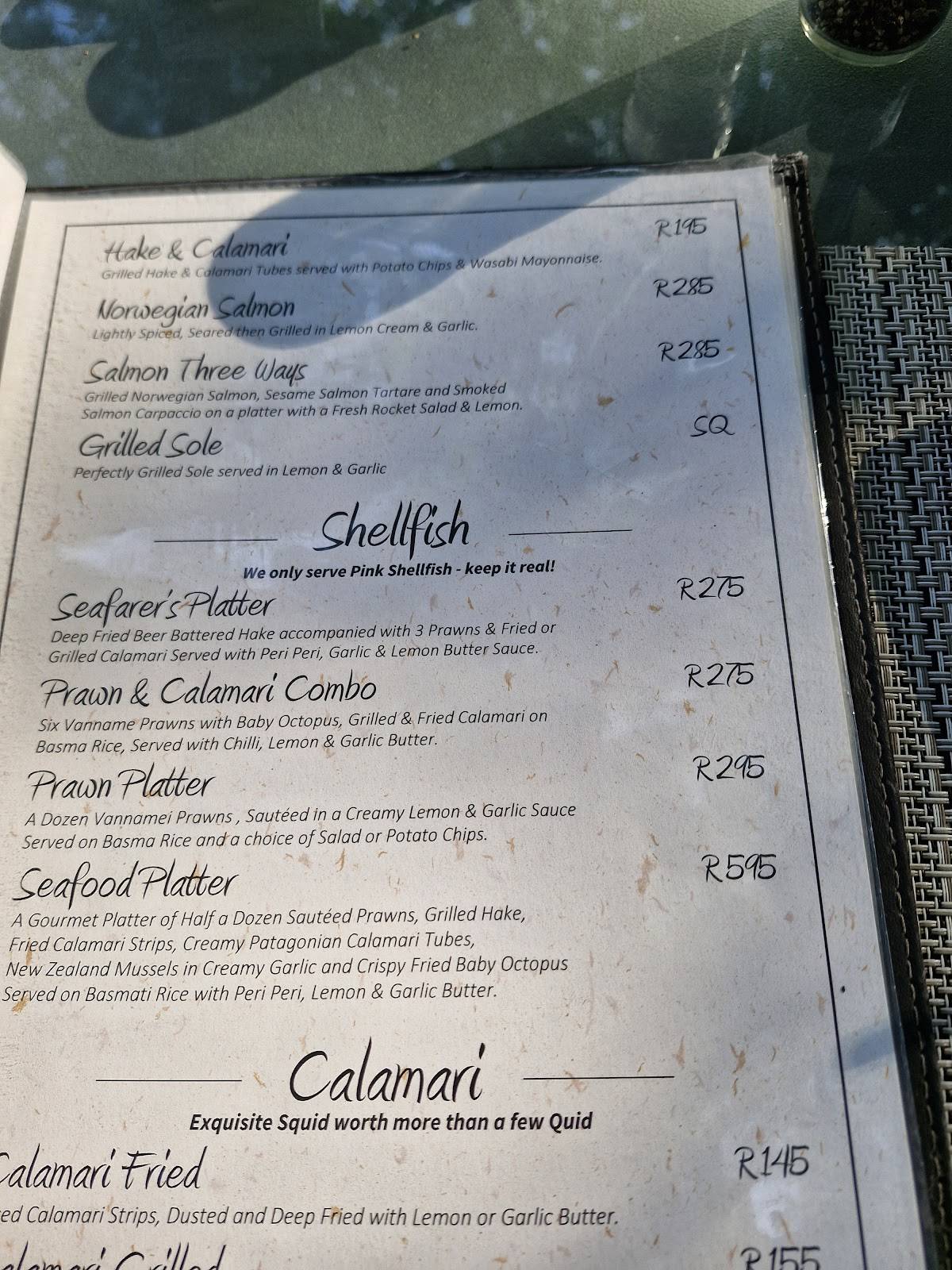 Menu at The Hat & Creek restaurant, Hoedspruit
