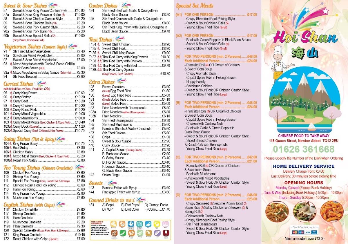 Menu at Hoi Shan fast food, Newton Abbot