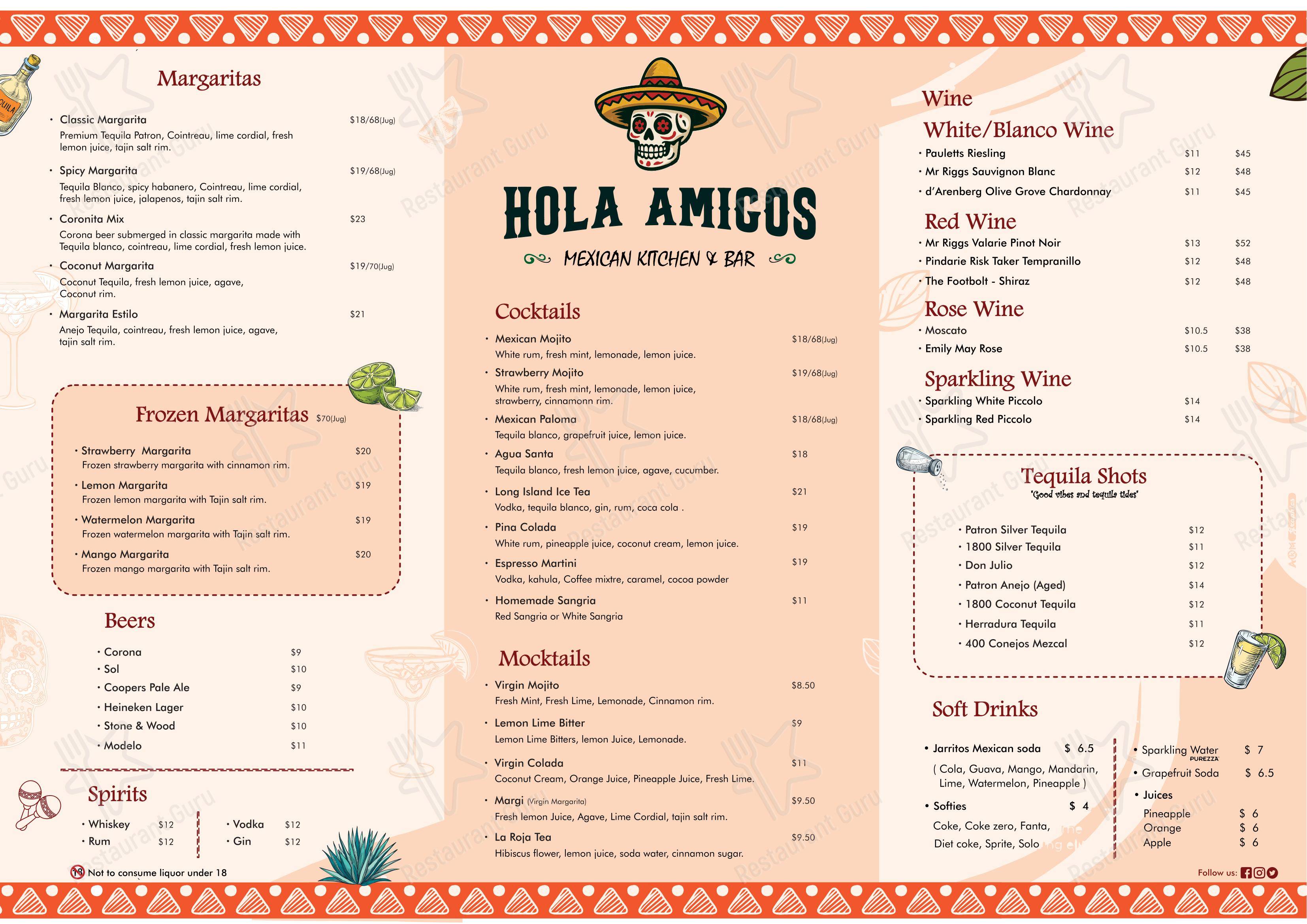 Menu at Hola Amigos Semaphore restaurant, Semaphore
