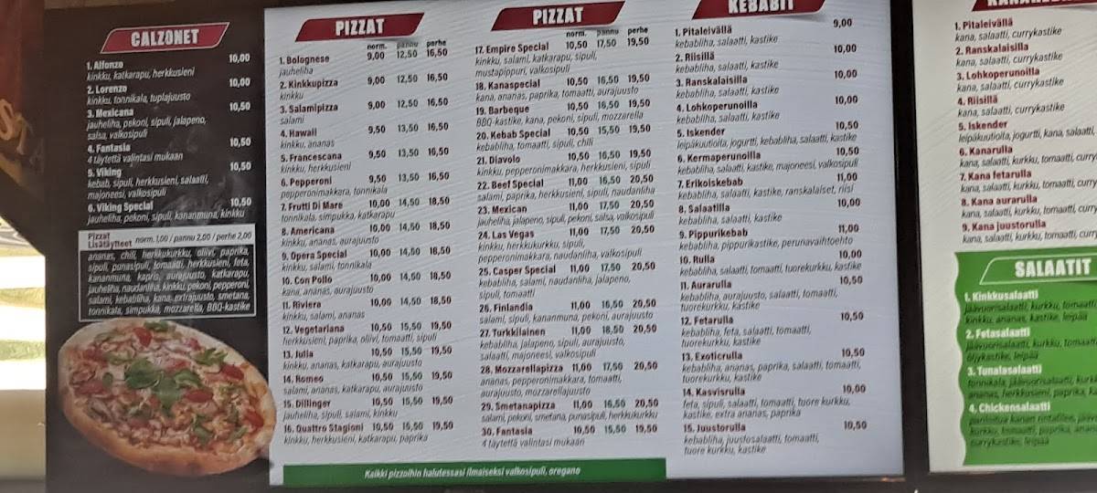 Menu at Casper restaurant, Hollola, Mursketie 2