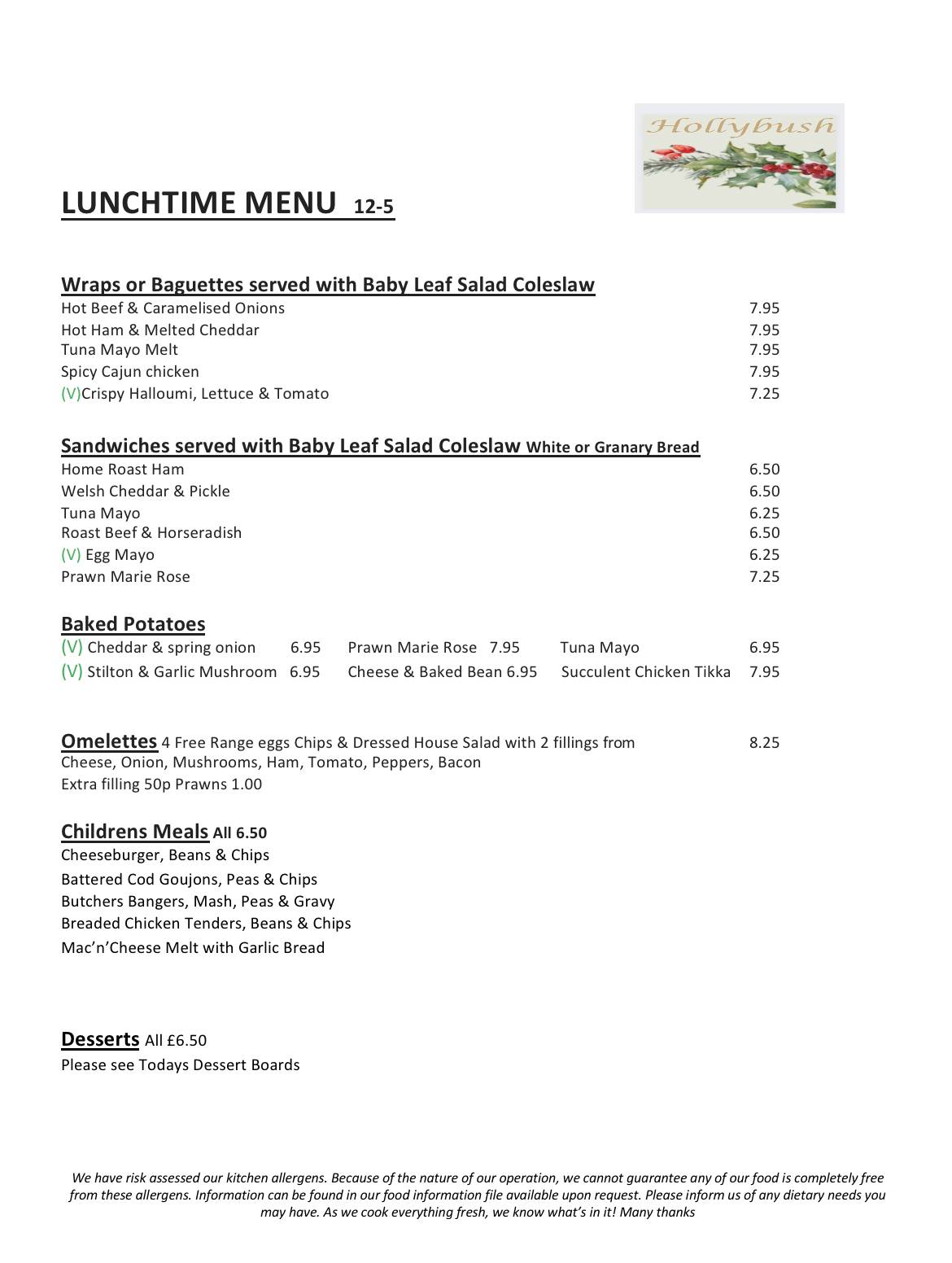 Menu at Holly Bush pub & bar, Cefn-y-bedd, Llay Rd