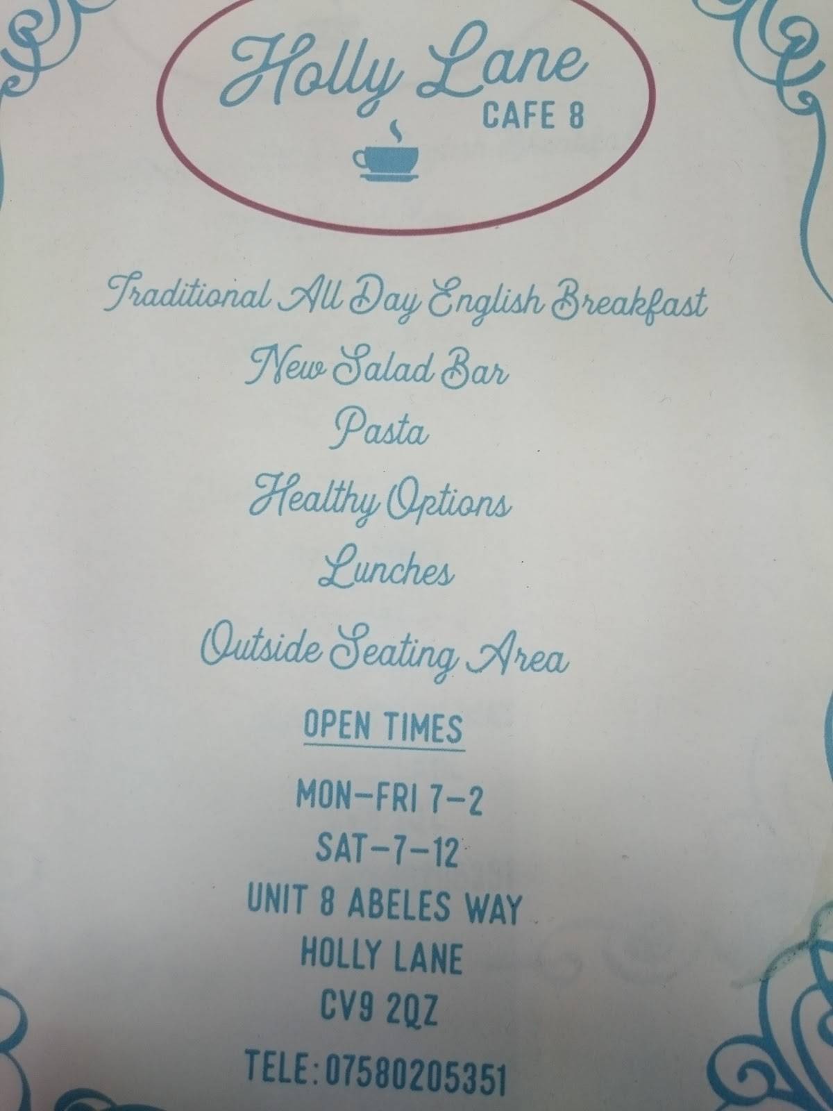 Menu at Holly Lane Cafe, Atherstone