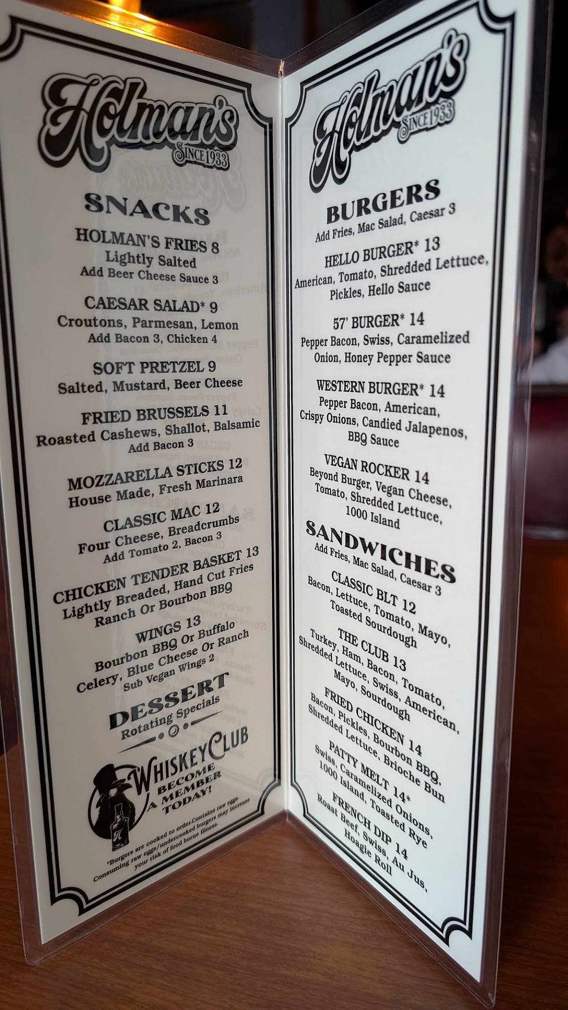Menu at Holman's Bar & Grill, Portland