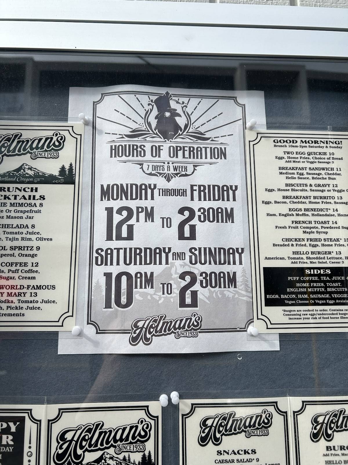 Menu at Holman's Bar & Grill, Portland
