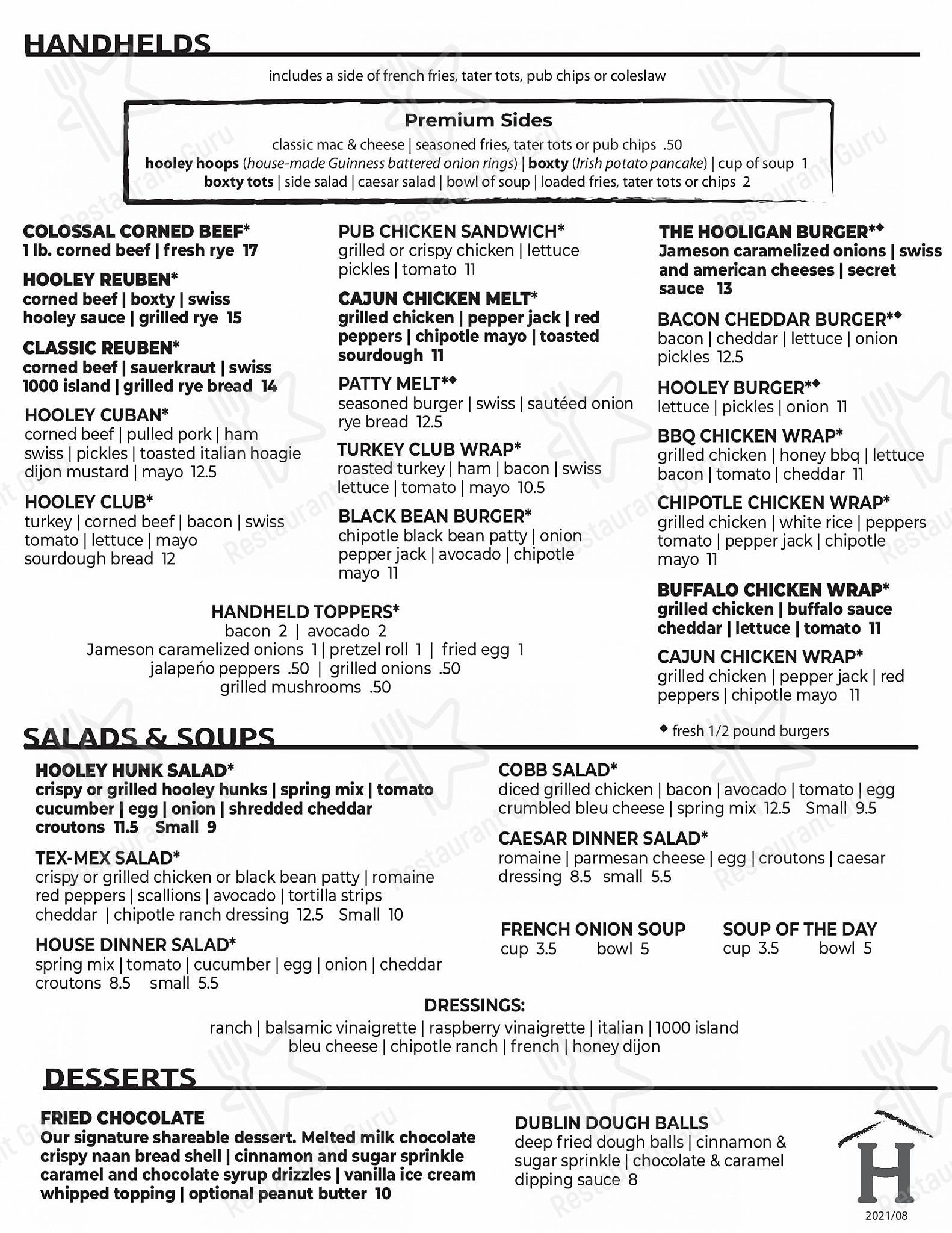 Menu at The Hooley Pub & Kitchen, Mentor