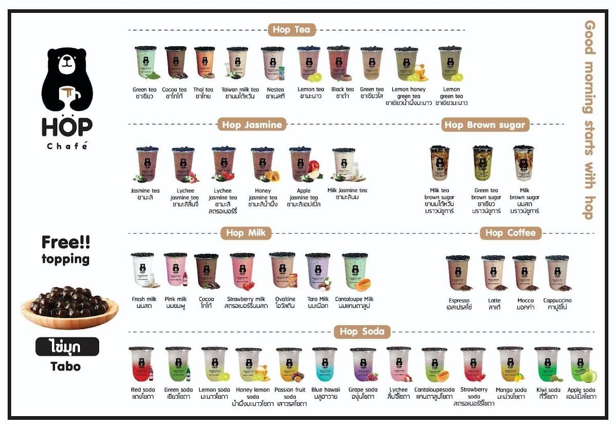 Menu at Hop Chafe' ตลาดท่าช้าง cafe, Thon Samo
