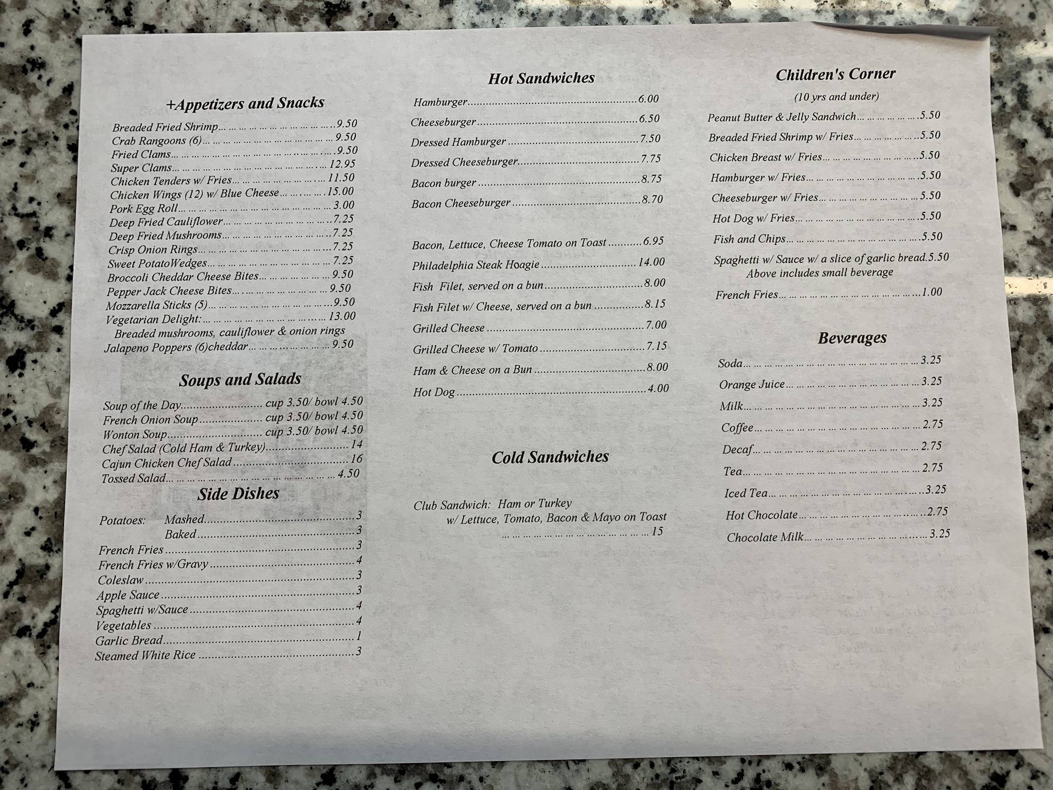 Menu at Hickory House Restaurant, Horseheads