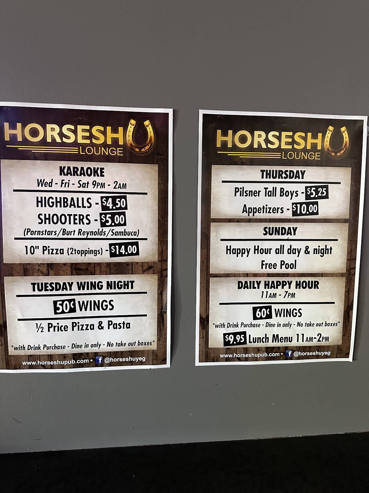 Menu at Horseshu Lounge pub & bar, Edmonton