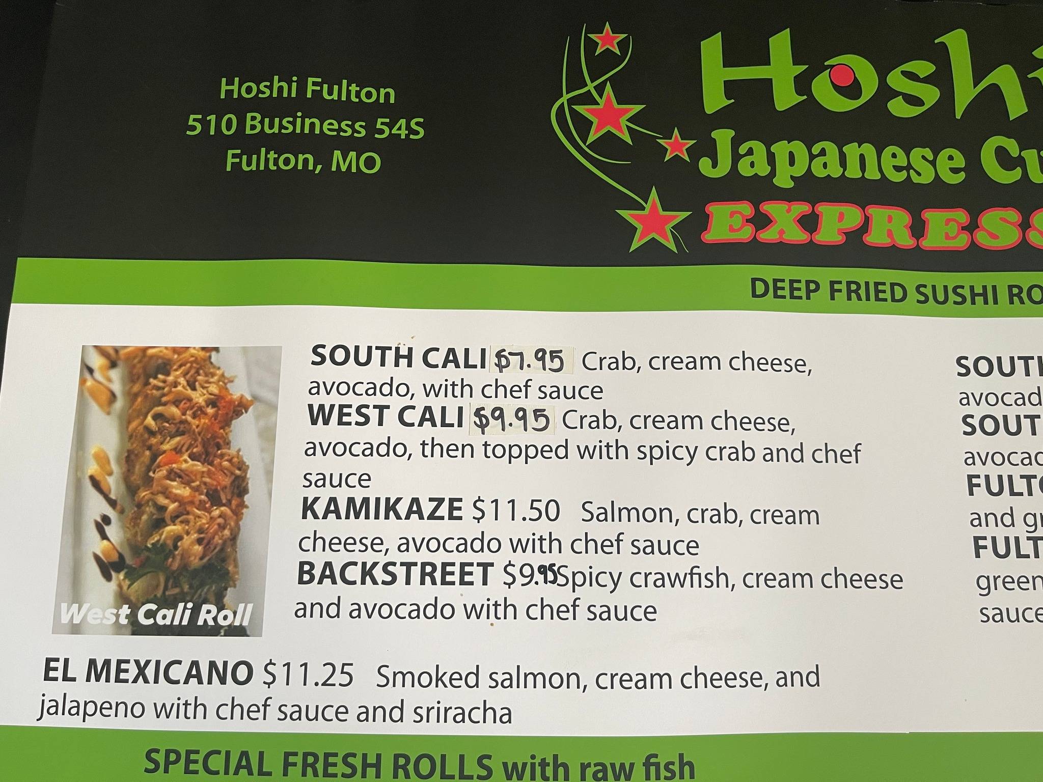 Menu at Hoshi Japanese Express Fulton restaurant, Fulton