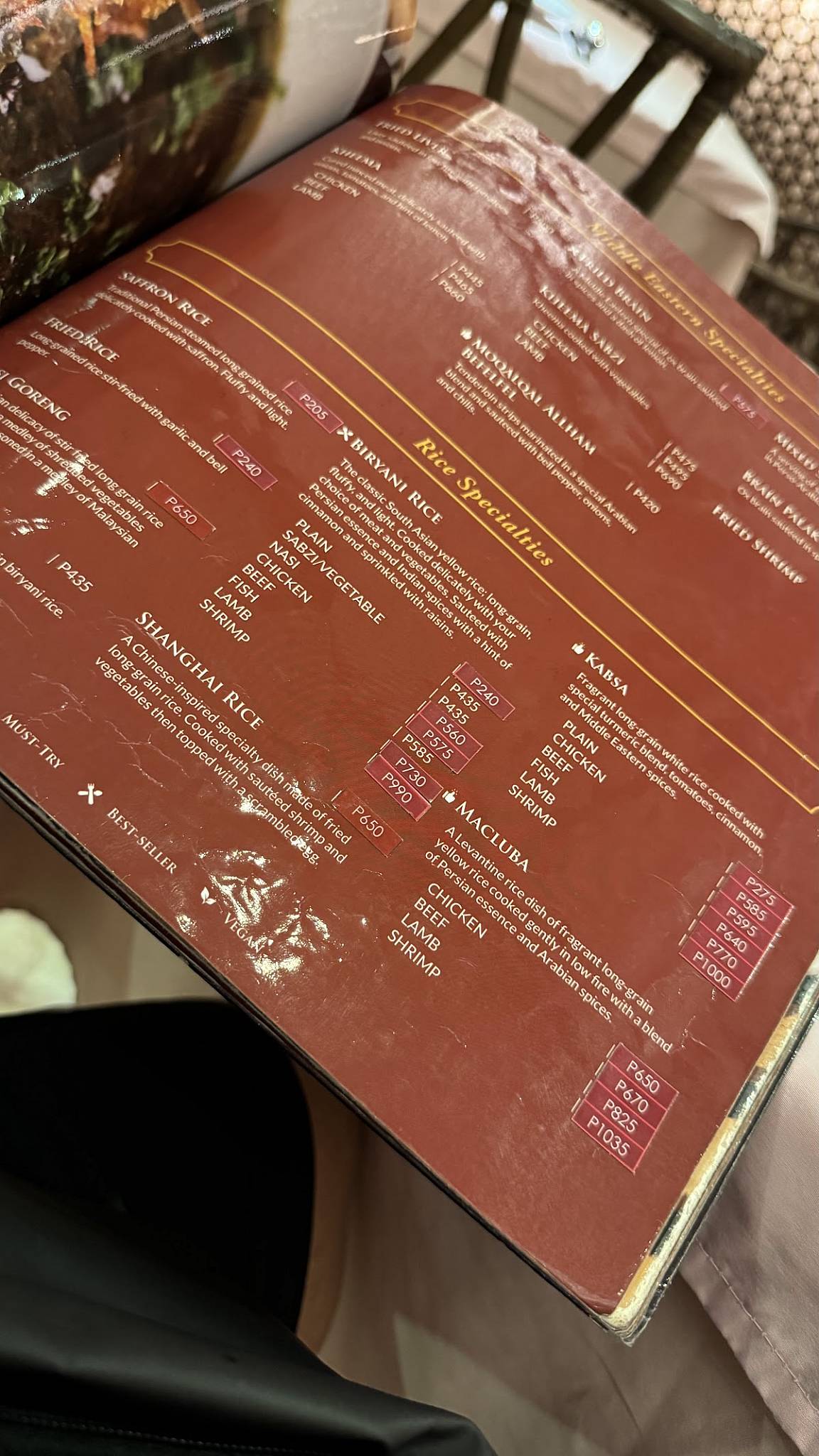 Menu at Hossein's Persian Kebab restaurant, Makati, LKV Building