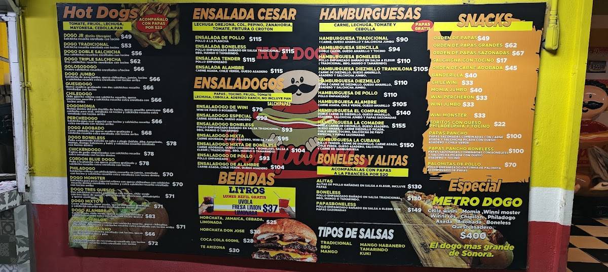 Carta del restaurante El compadre, Hermosillo