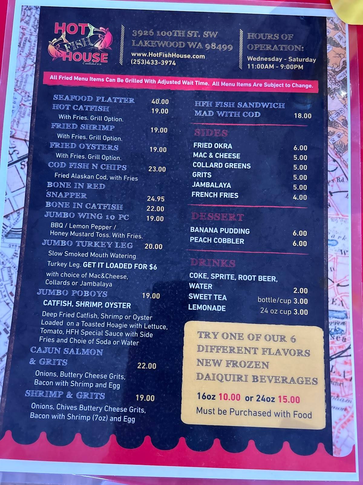 Menu at Hot Fish House restaurant, Lakewood