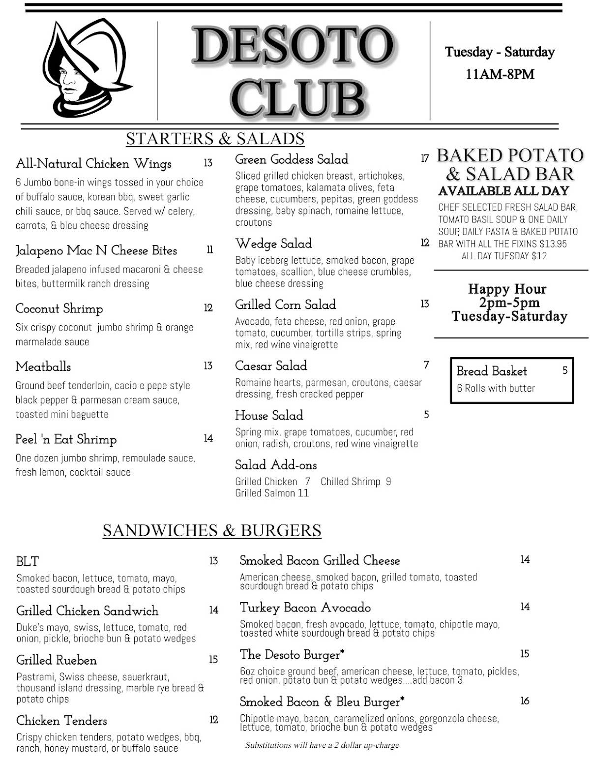 Menu at The DeSoto Club, Hot Springs Village