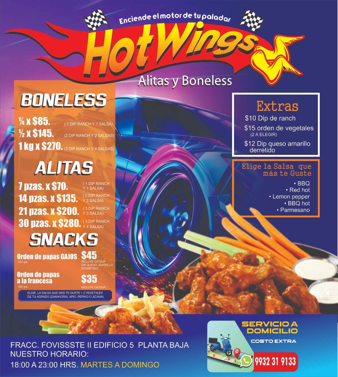 Menu at Hot Wings restaurant, Villahermosa