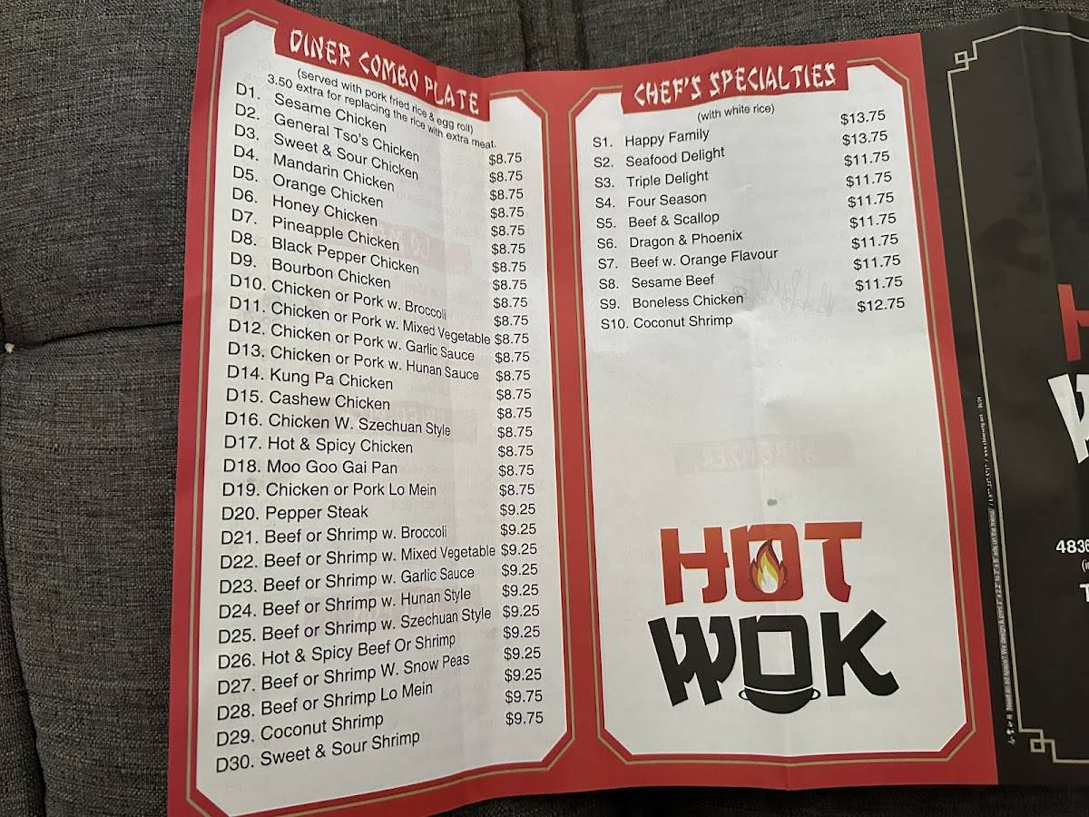 Menu at Hot Wok restaurant, Tylertown, Plaza Dr