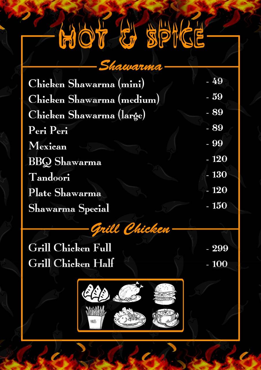 Menu at Hot and Spice, Chennai, 129