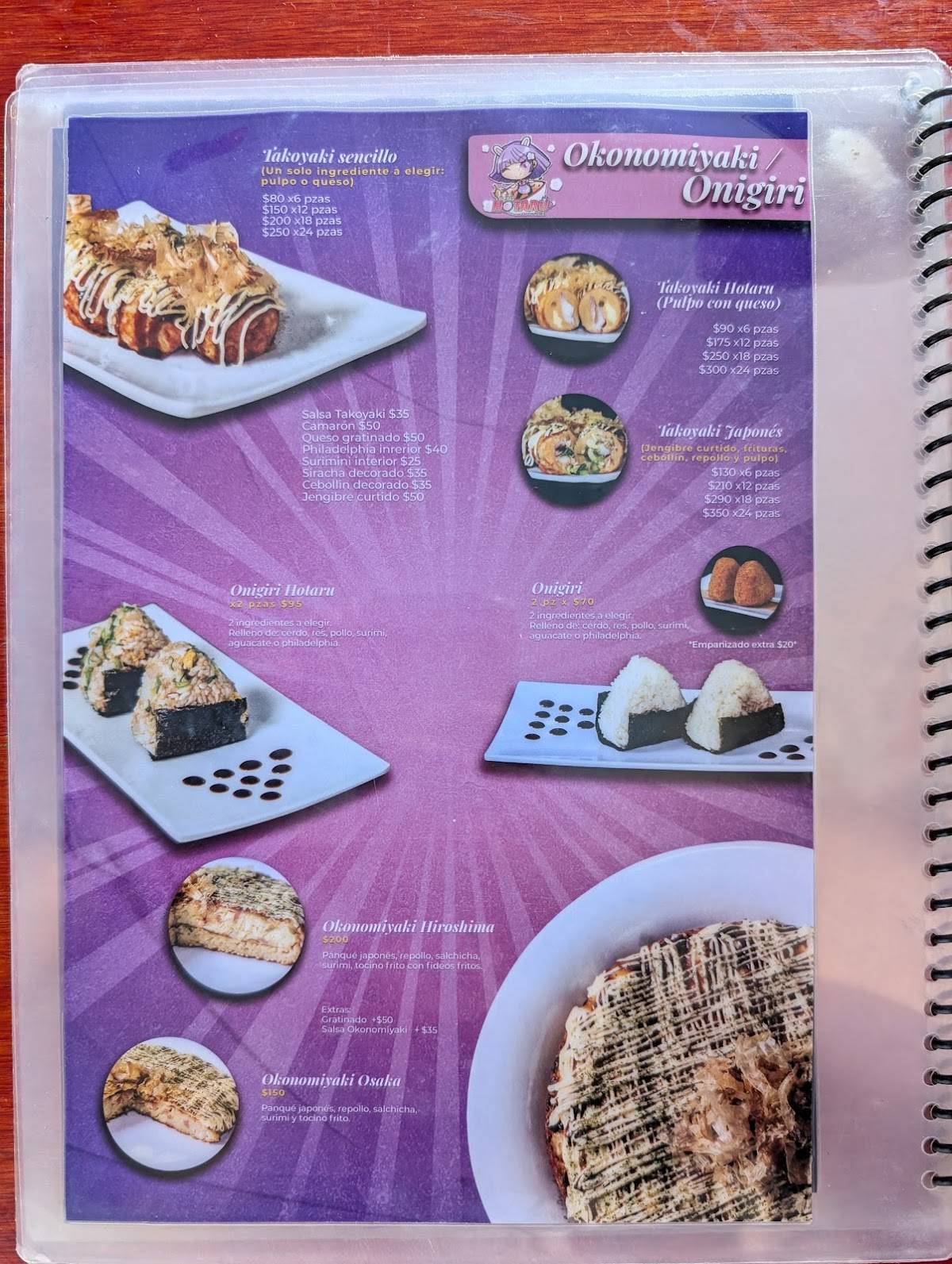 Carta de Hotaru café y ramen, Tuxtla Gutiérrez, Calle Novena Pte. Sur 148