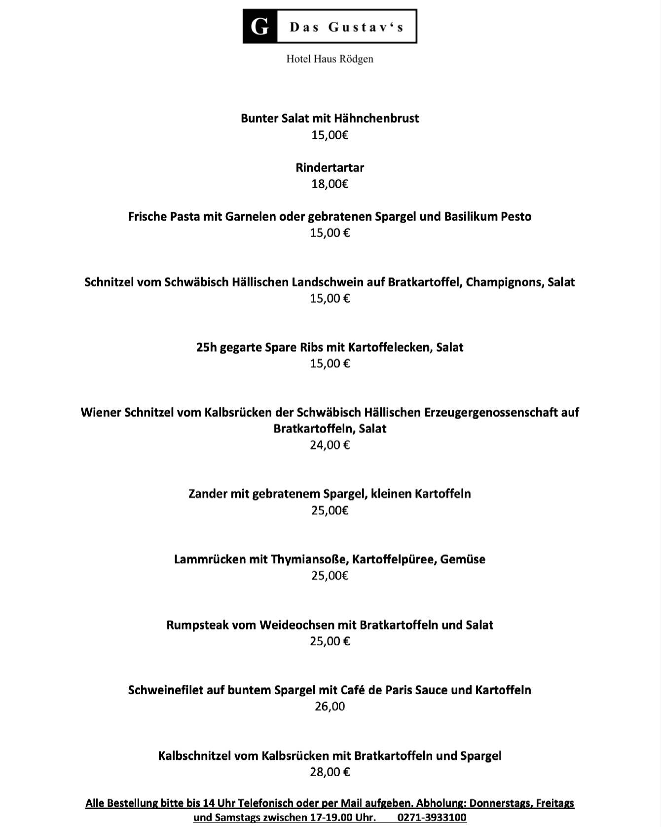 Speisekarte von Hotel Haus Rödgen & Das Gustav´s, Wilnsdorf