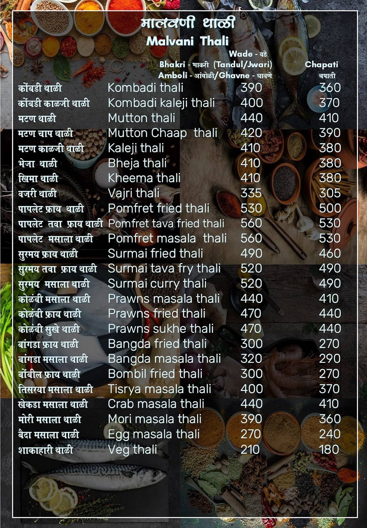 Menu at Hotel Mast Malvani, Mumbai, Jai Mahal Building
